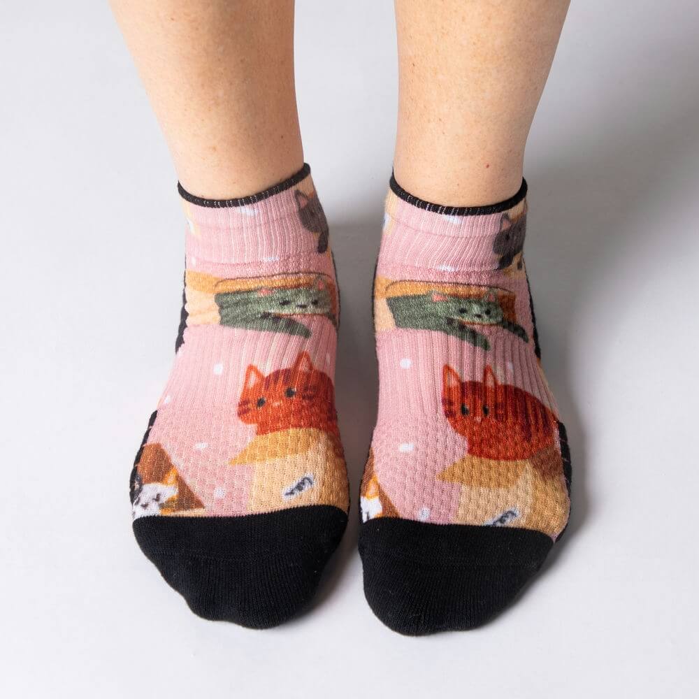 Cats in Boxes Ankle Compression Socks by Viasox for Everyday Comfort
