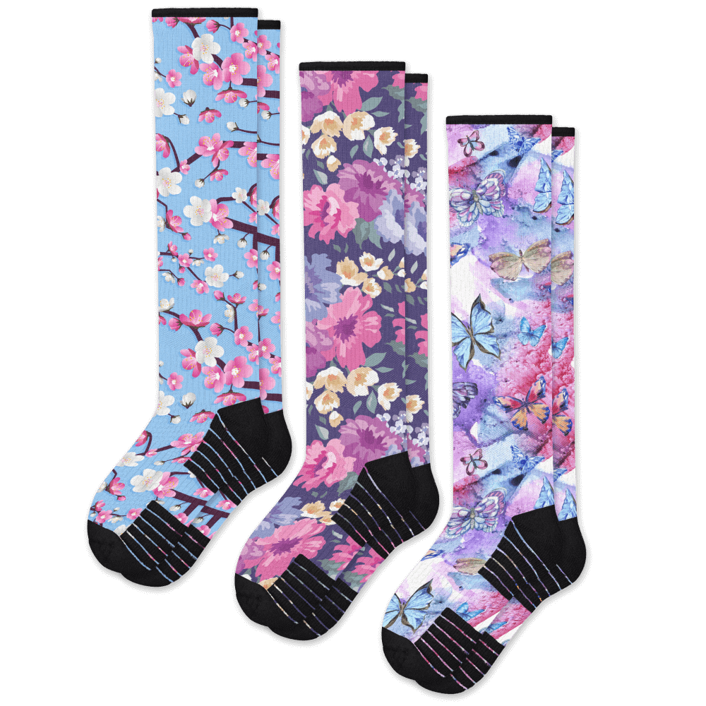 15 mmHg Compression Socks - 3-Pack Flower Power | Viasox